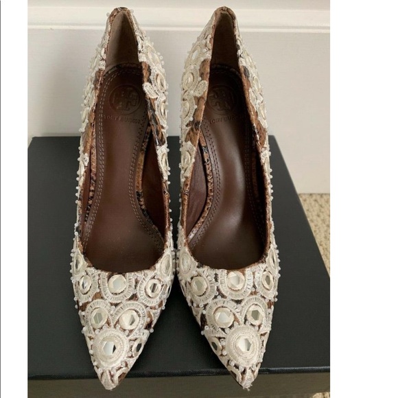 Tory Burch | Shoes | Tory Burch Brown Embroidered Francesca Tuscan Pump ...